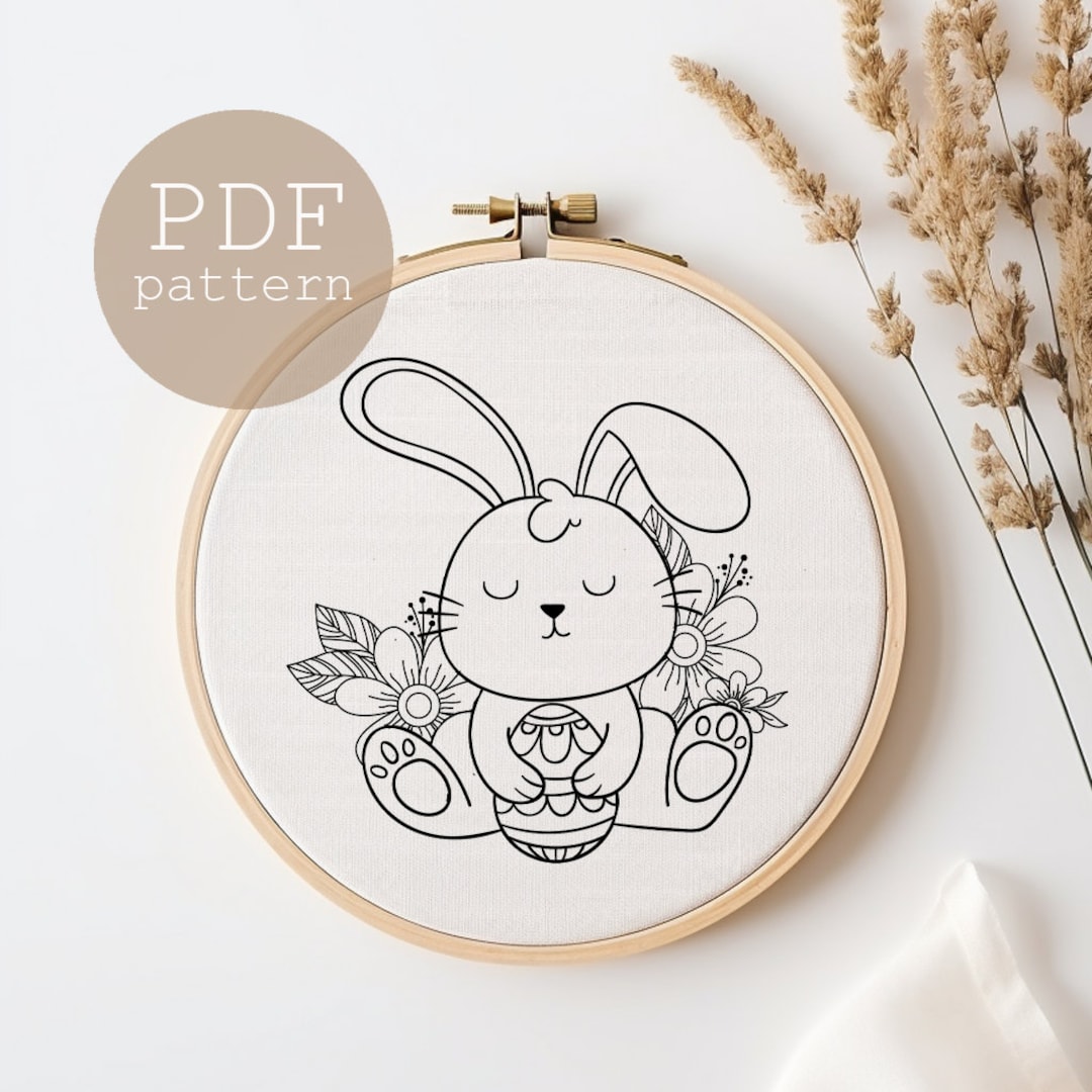 Floral Bunny Hand Embroidery Pattern: Easter Needlecraft (PDF Pattern ...