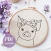 Pig Flowers Embroidery Pattern, Cute Pig Embroidery, Cute Piggy Pattern ...