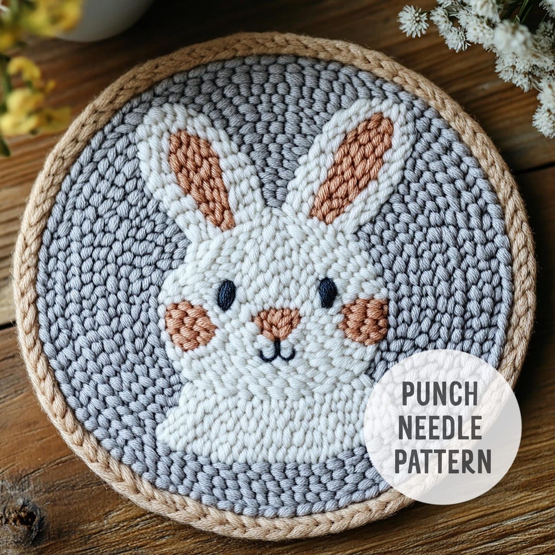 Rabbit Punch Needle Coaster Pattern, DIY Embroidery, Instant Download ...