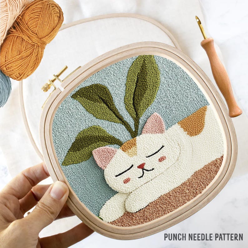 Sleeping Cat Punch Needle Pattern: Modern DIY Home Decor (PDF Pattern ...