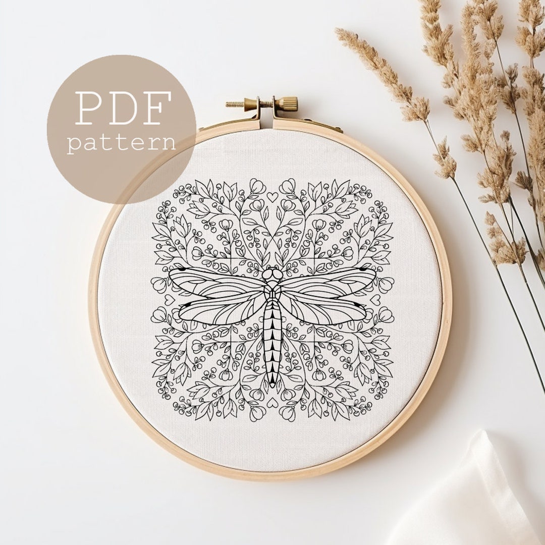 Feminine Dragonfly Embroidery Pattern Download, Insect Embroidery ...