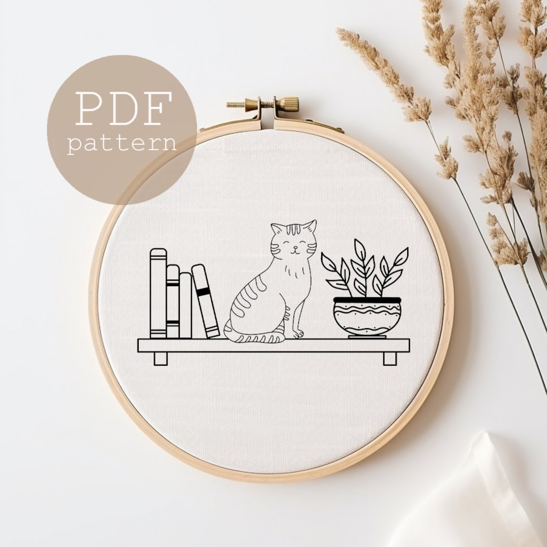 Cat Silhouette Embroidery PDF, Embroidery Pattern,modern Hand ...