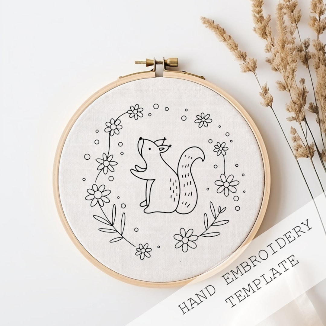 Squirrel Embroidery Pattern: Woodsy Floral Hoop Art (PDF Pattern) - Etsy