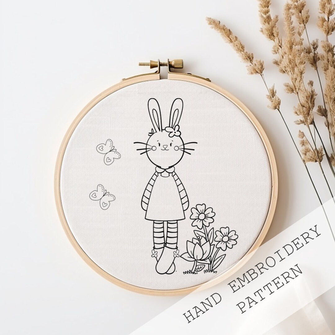 Cute Bunny Hand Embroidery, Hand Embroidery Hoop, Baby Nursery Decor ...