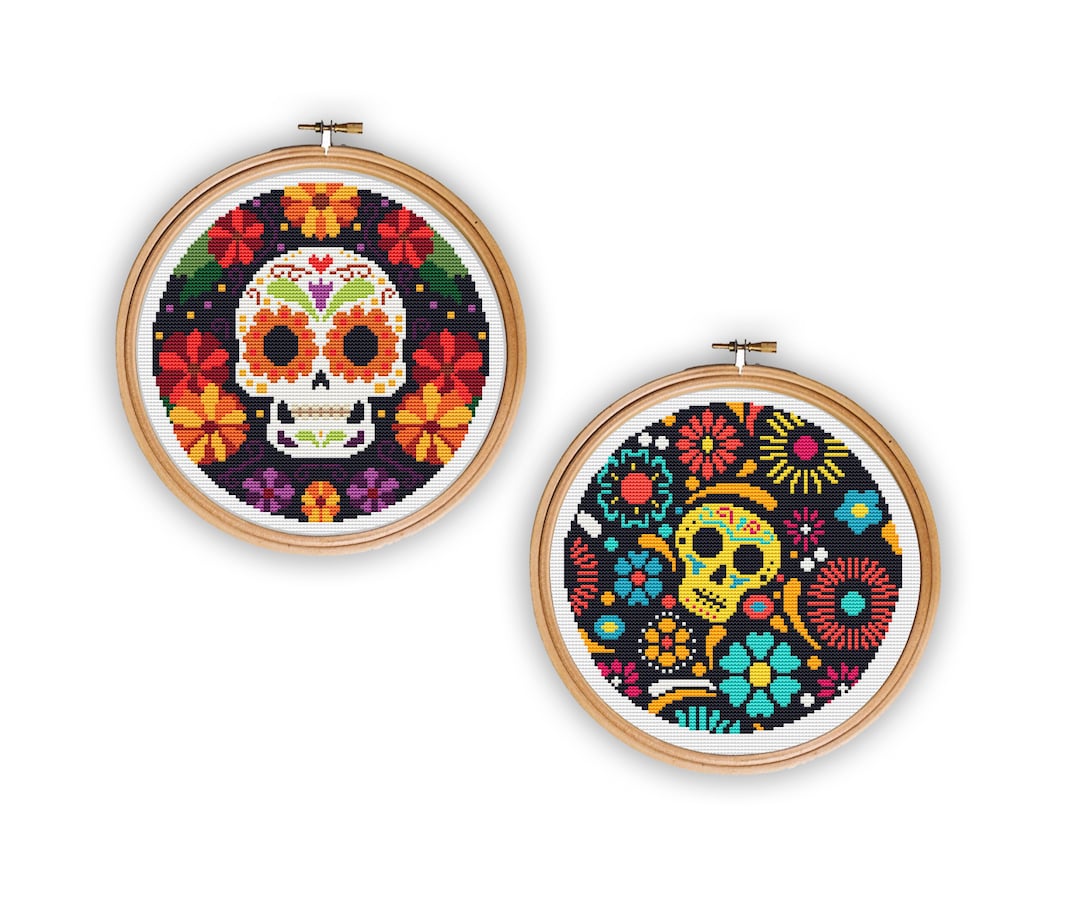 Set of 2 Cross Stitch Patterns, Day of the Dead Cross Stitch Pattern ...