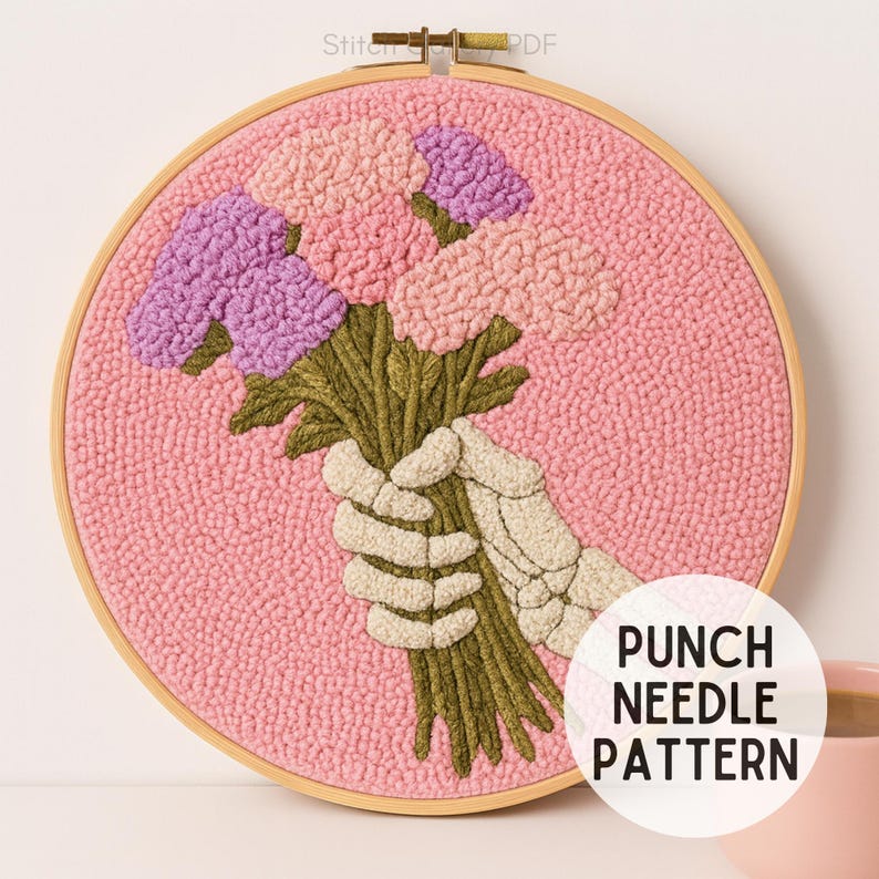 Skeleton Hand Punch Needle Pattern: Gothic Floral Skull Art (PDF ...
