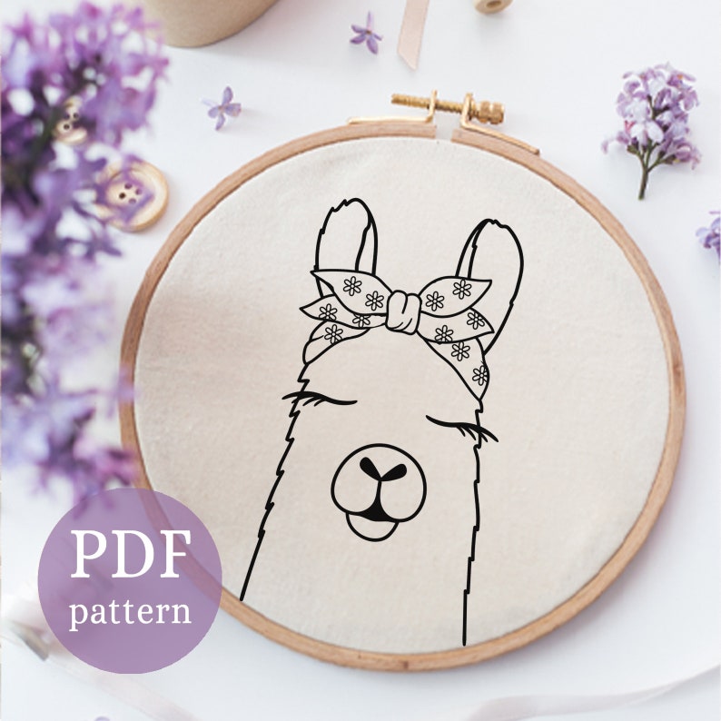 Llama Hand Embroidery Pattern, Floral Bandana DIY Hoop Art, Creative ...