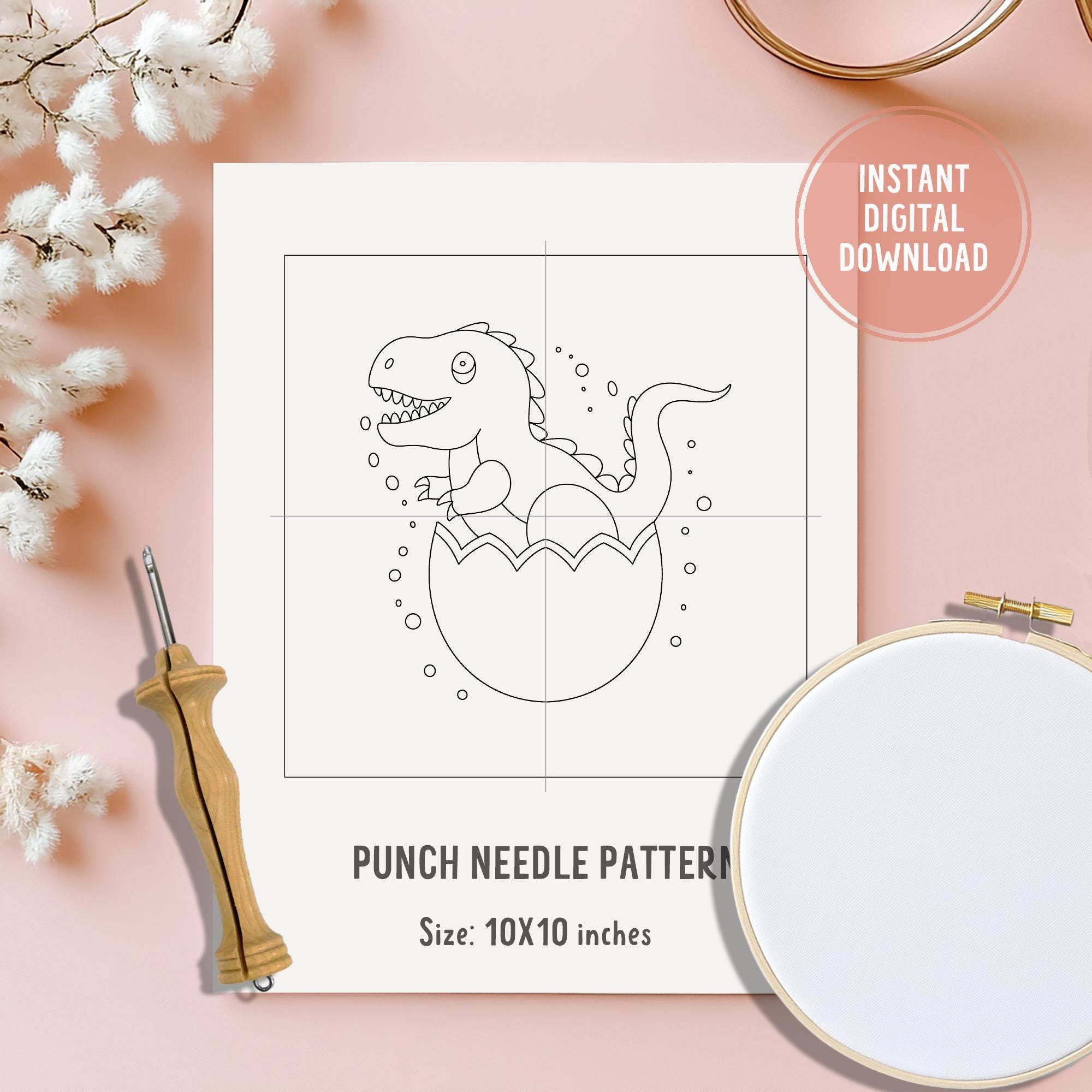 Dinosaur Punch Needle Pattern: DIY Home Decor Template (instant ...