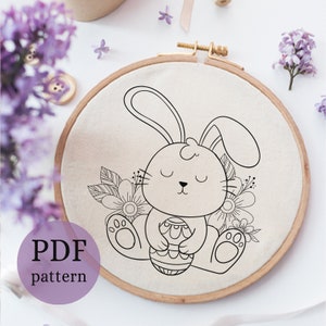 Floral Bunny, Hand Embroidery PDF Pattern, Instant Download, Easter ...