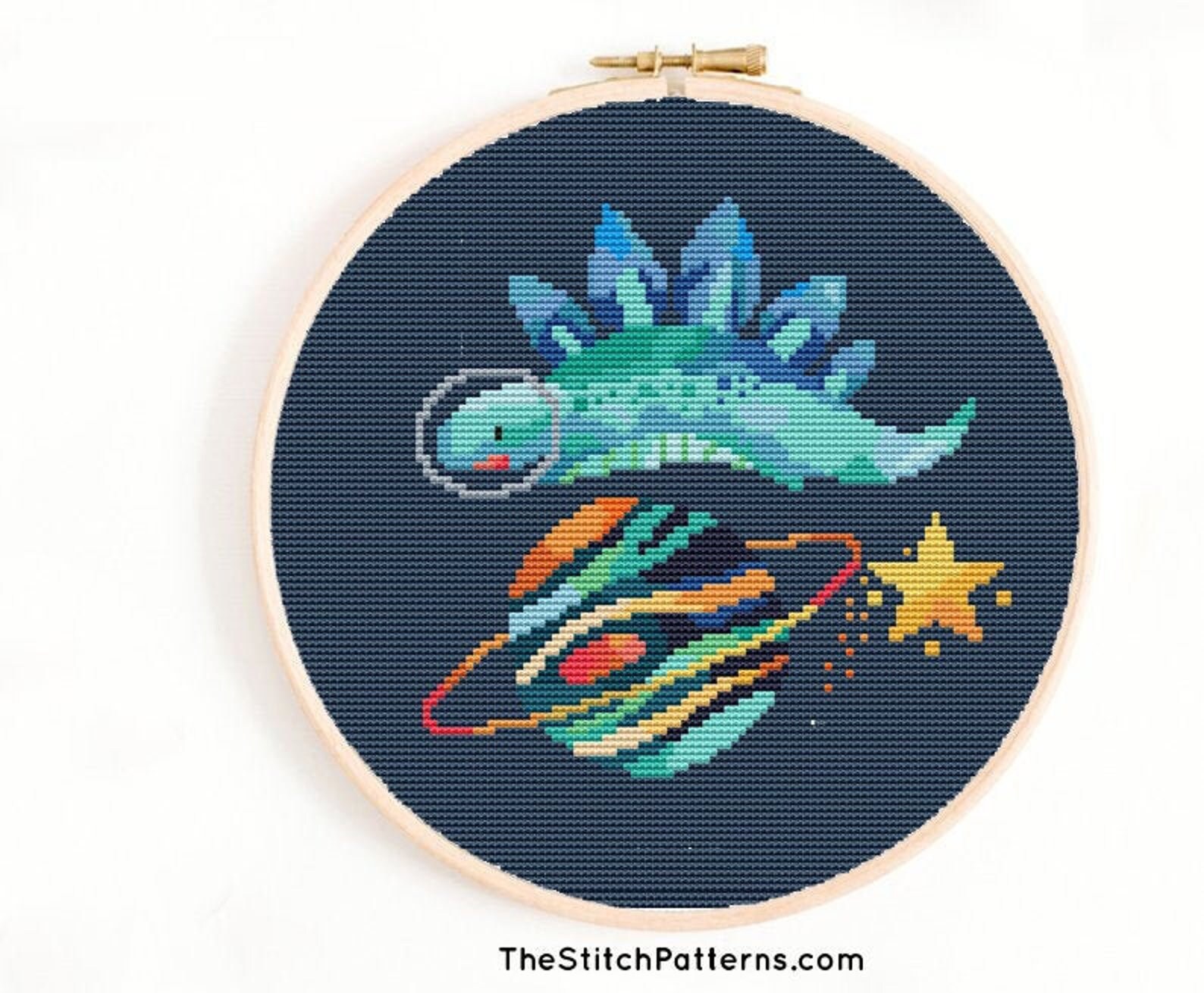 Dinosaur Cross Stitch Pattern, Dinosaur Pdf Pattern, Dinosaur Space ...