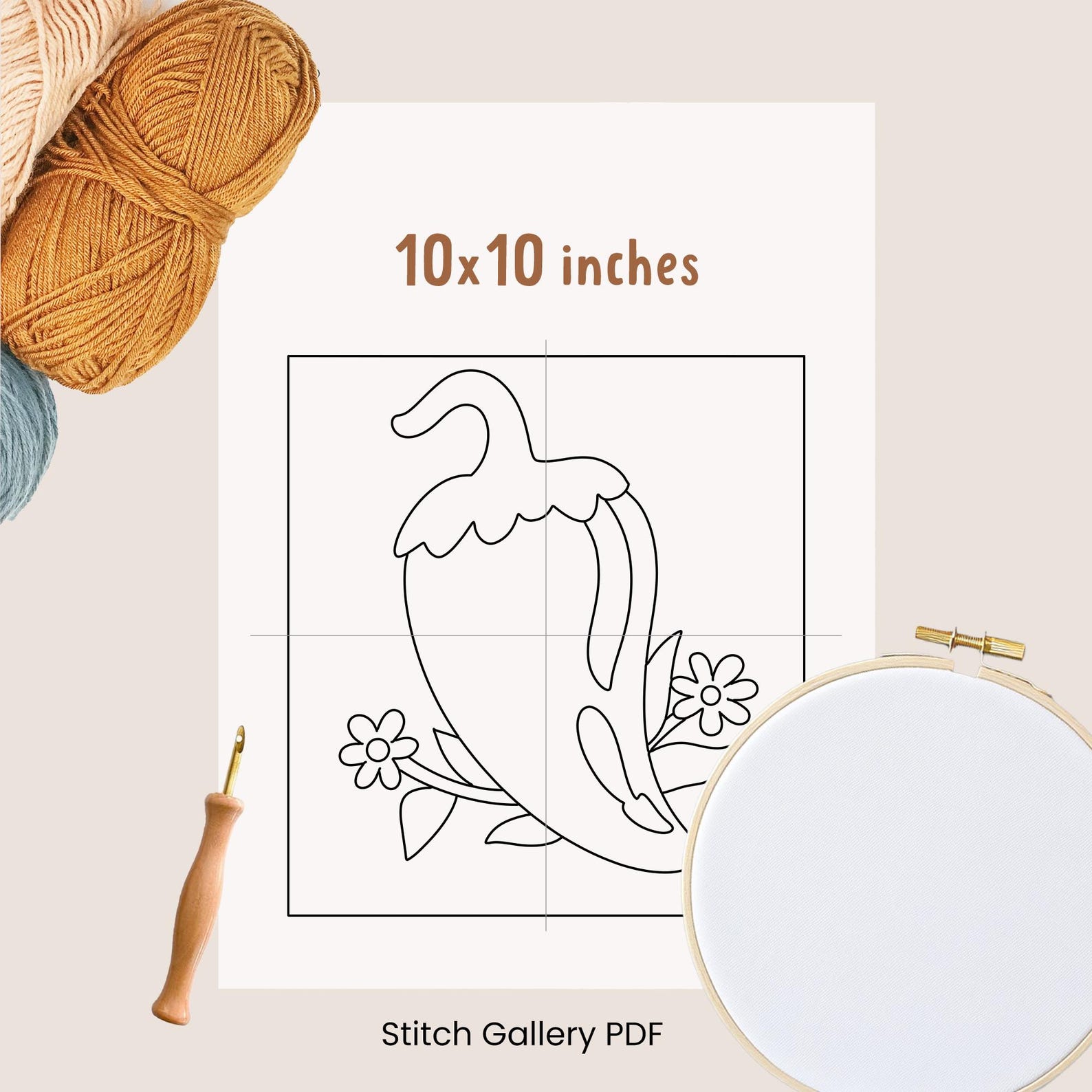 Chili Pepper Punch Needle Pattern: Kitchen Decor Hoop Art, Mug Rug (PDF ...