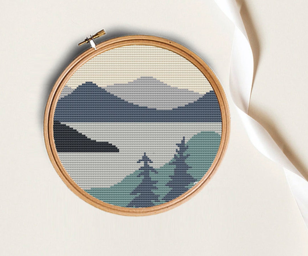 Mountains Cross Stitch Pattern Landscape,contemporary Cross Stitchboho ...