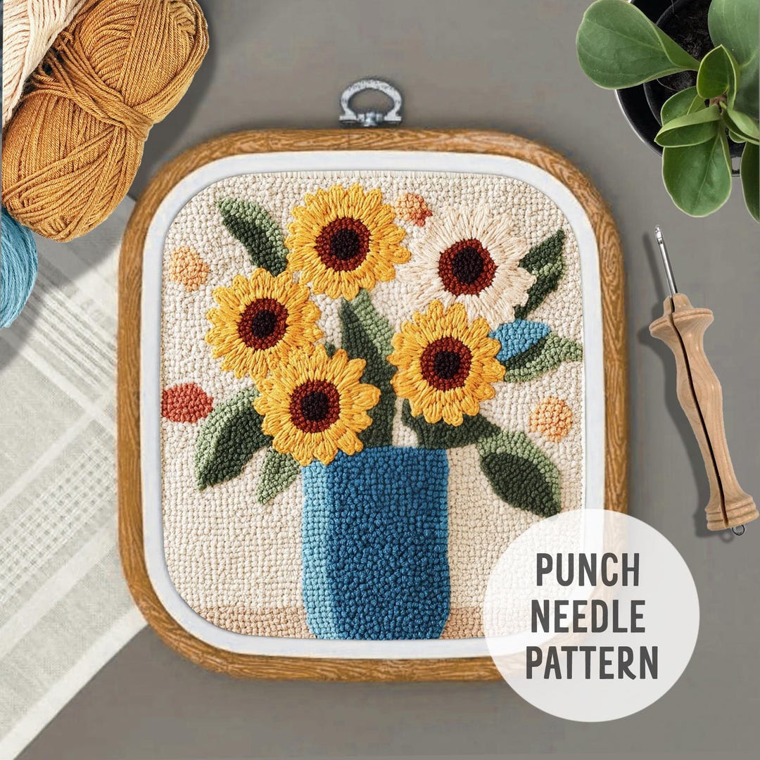 Sunflower Punch Needle Pattern: Floral Vase Wall Art, Home Decor (PDF ...