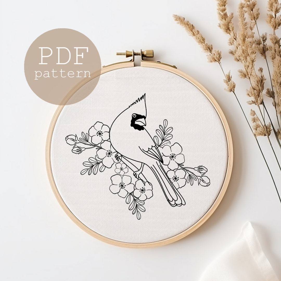 Floral Cardinal Embroidery Pattern: Winter Holiday Ornaments ...