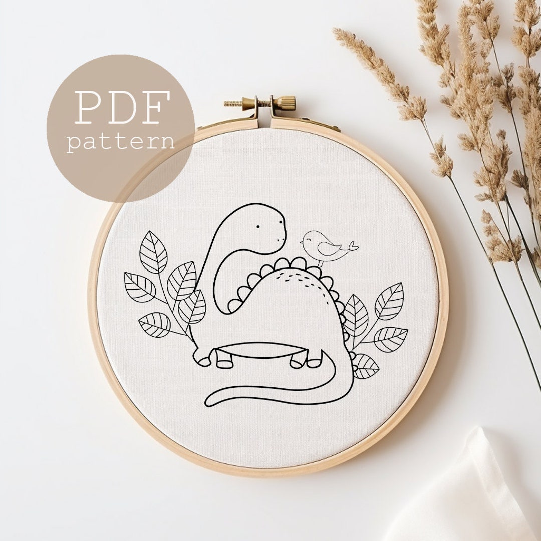 Dinosaurs Hand Embroidery Patterns, Bird and Dino, Hand Embroidery ...