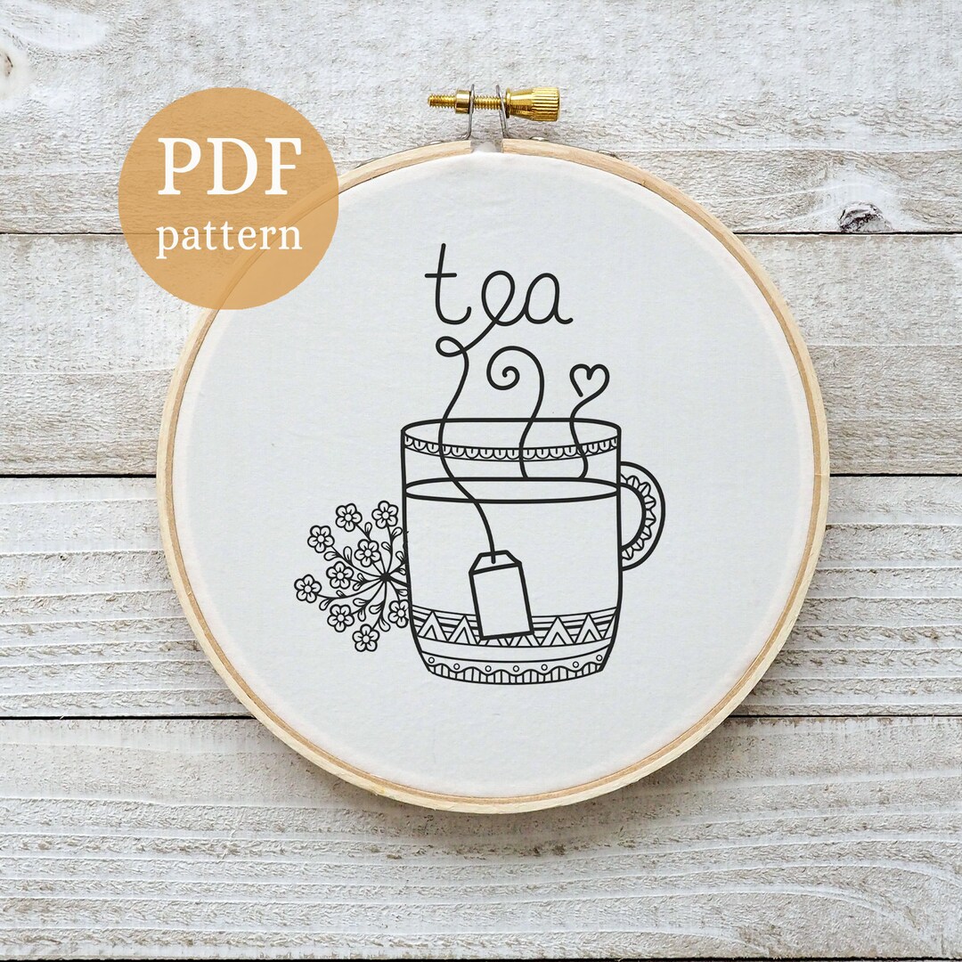 Tea Time Embroidery Pattern Tea Party Embroidery Tea Cup - Etsy