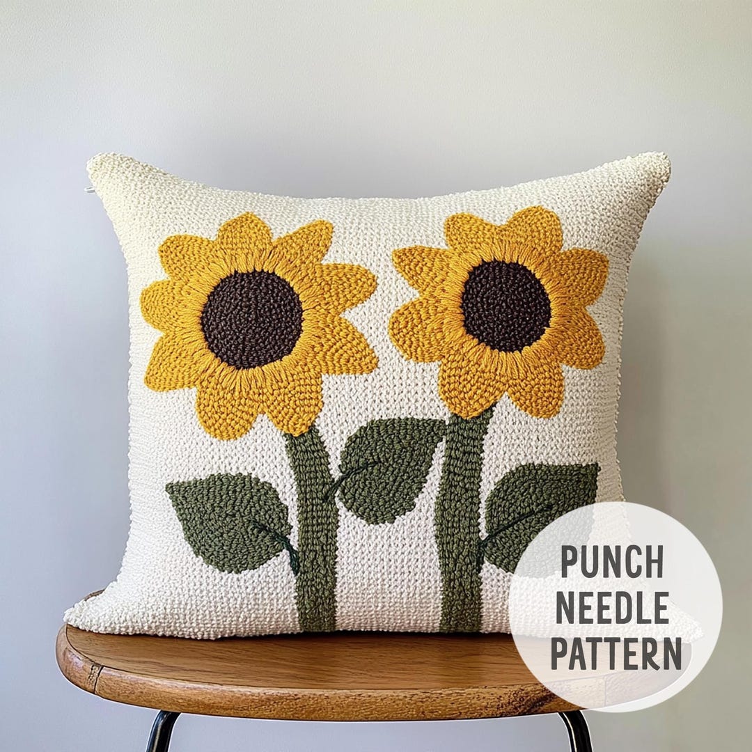 Sunflower Punch Needle Pattern, Handmade Pillow Case,bright Floral Art ...