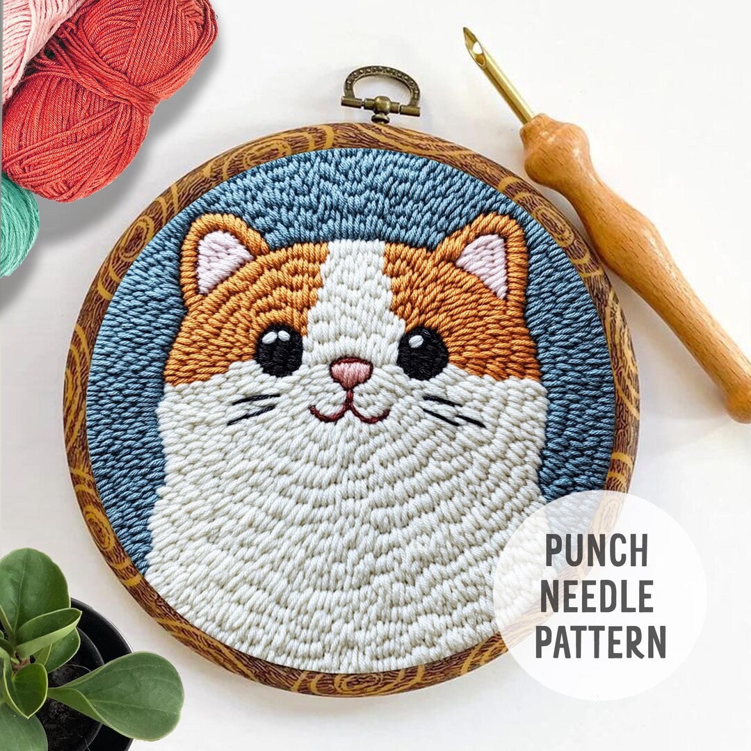 Cute DIY Cat Punch Needle Pattern, Digital Download, Punch Needle ...