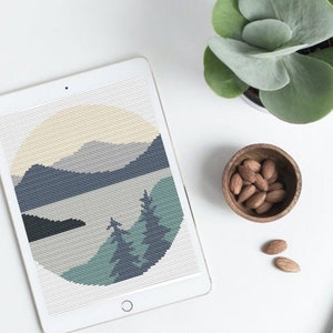 Mountains Cross Stitch Pattern Landscape,contemporary Cross Stitchboho ...