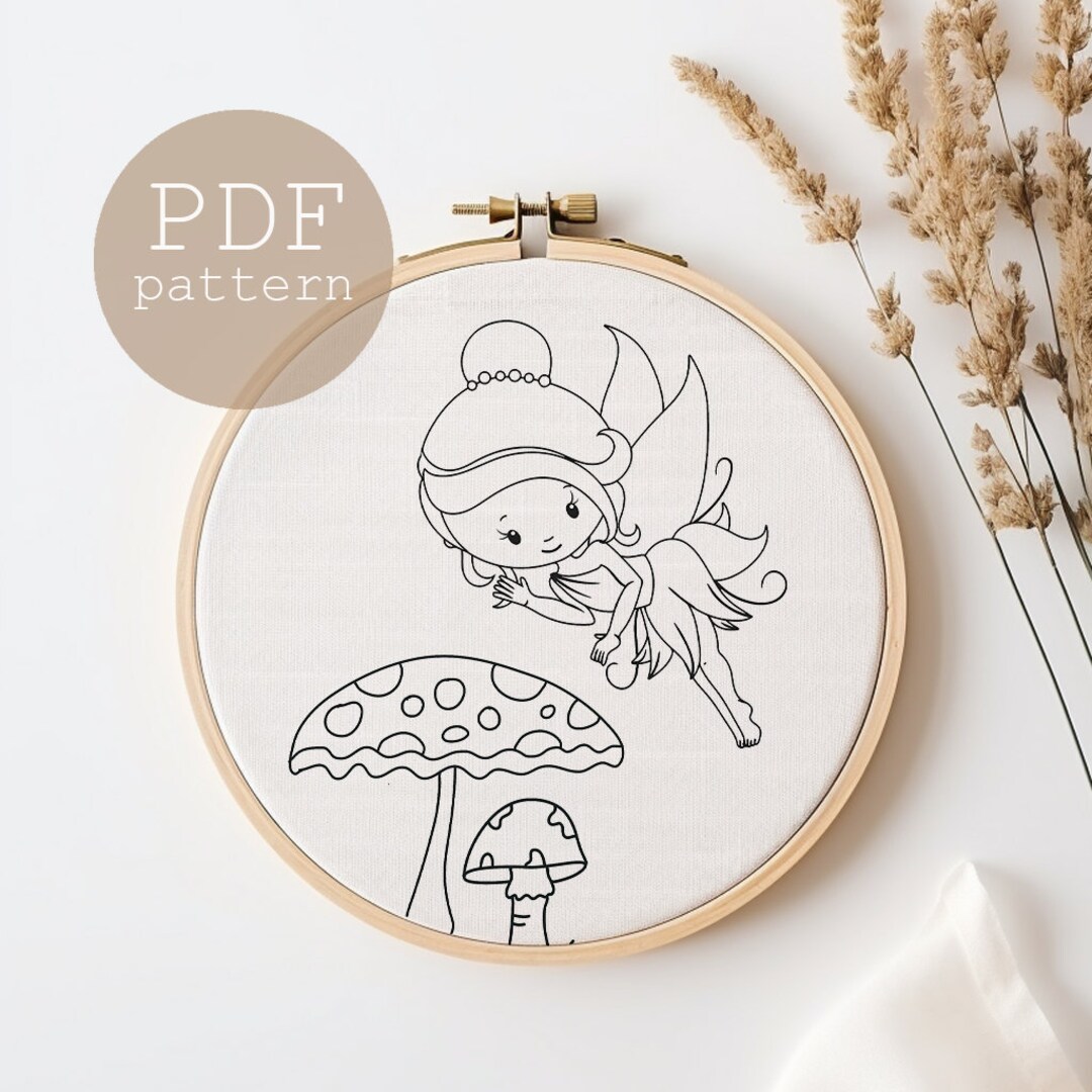 Fairy Magic, Fun & Cute, Fairy Hoop Art, Embroidery Template, Shy Fairy ...