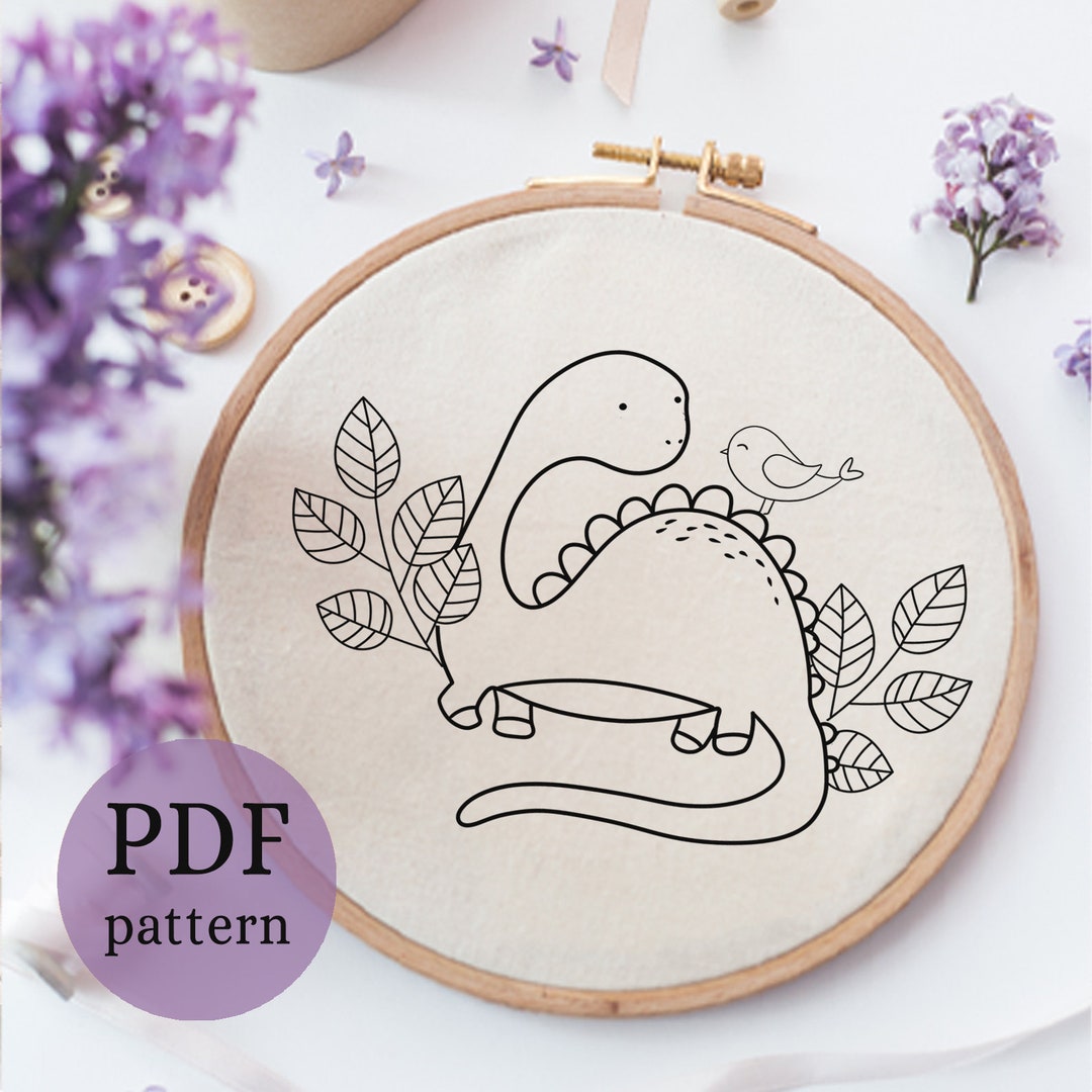 Dinosaurs Hand Embroidery Patterns, Bird and Dino, Hand Embroidery ...