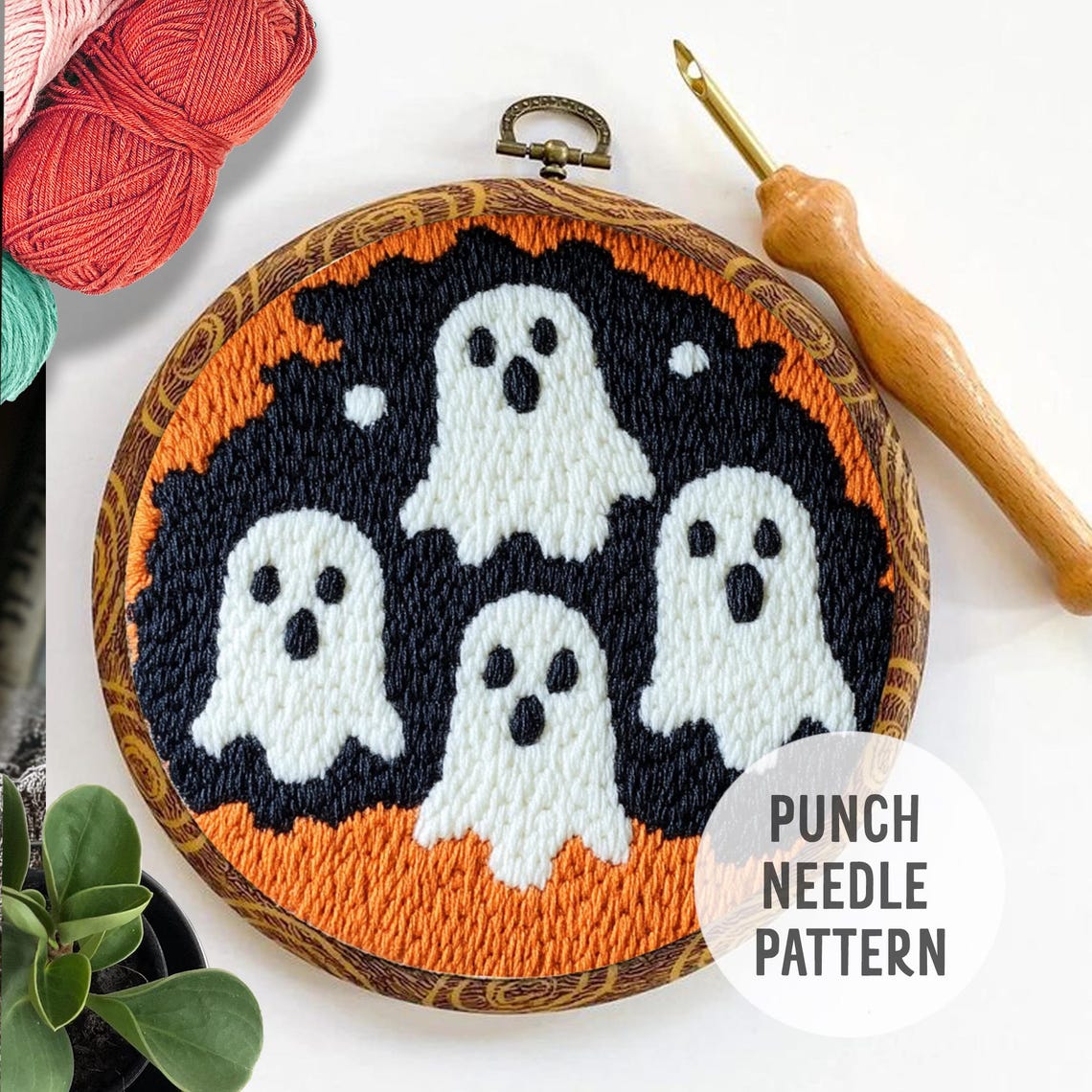 Halloween Ghosts Punch Needle Coaster Pattern: Spooky Fall Decor (PDF ...