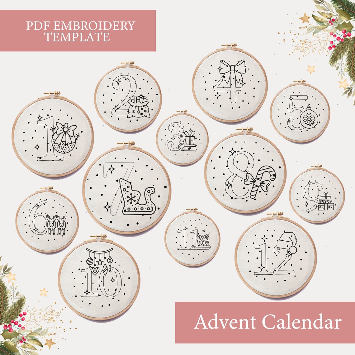 Embroidery Advent Calendar Pattern: DIY Christmas Stitching, Instant ...