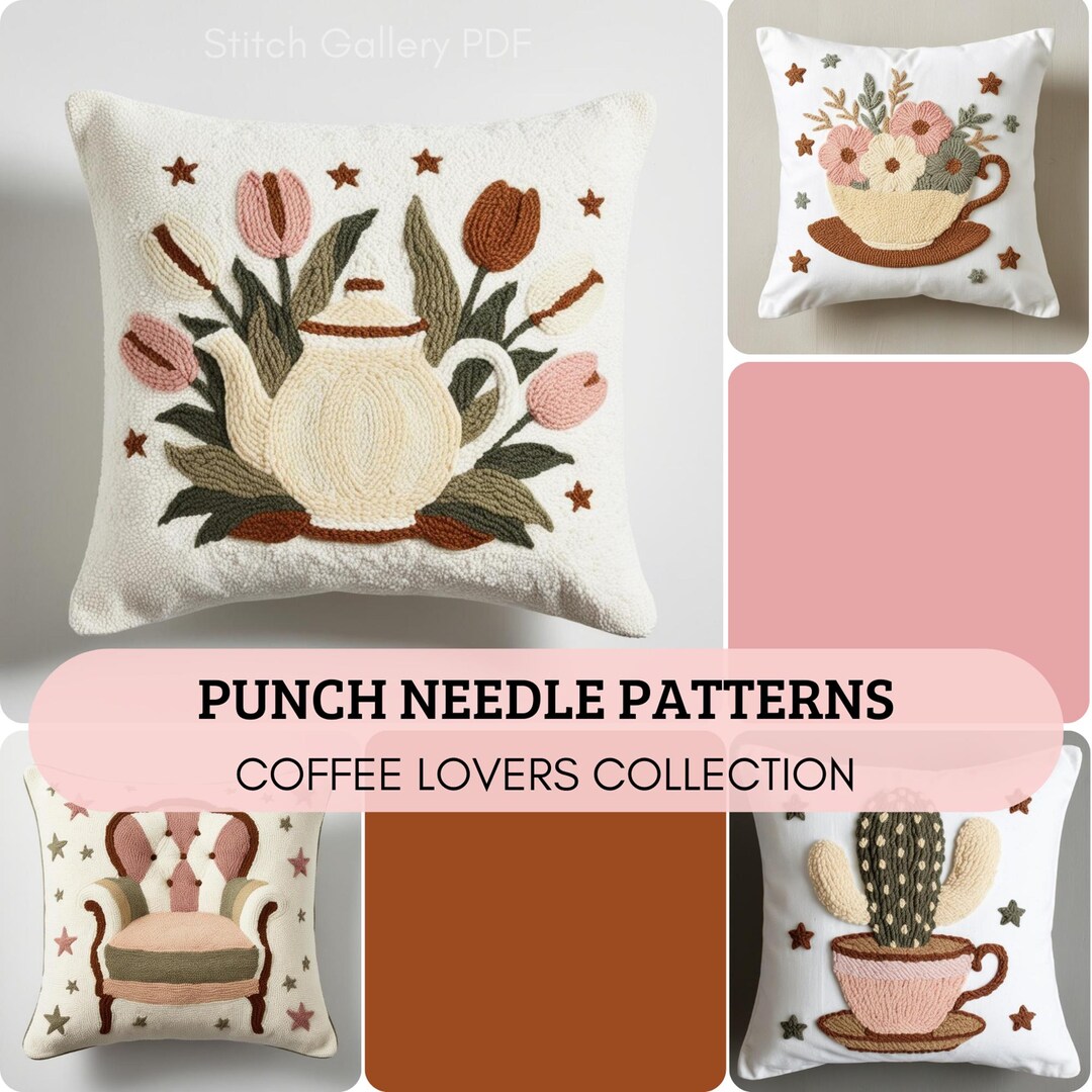 Coffee Lovers Set, Punch Needle Patterns, Coffee Hand Stitching ...