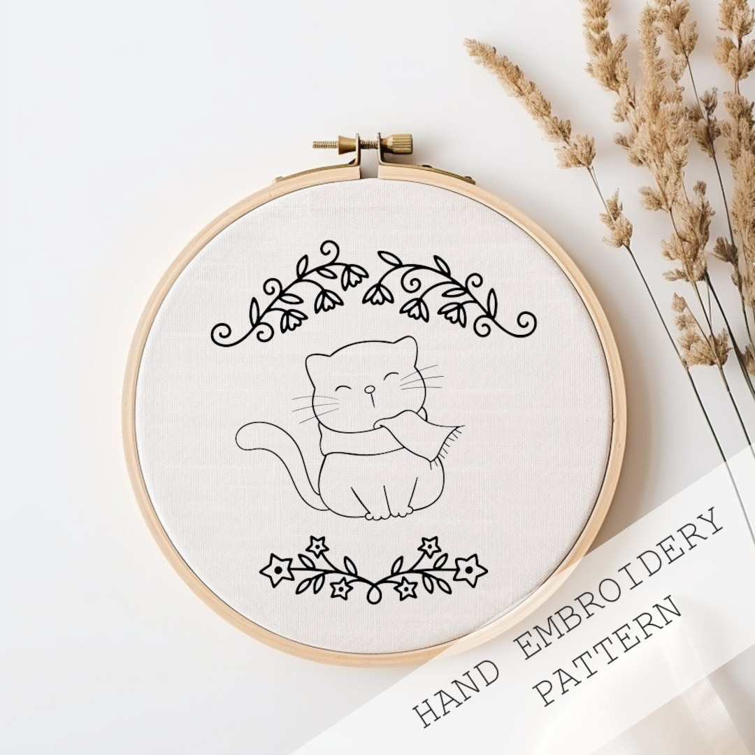 Cute Cats Hand Embroidery Pattern, Pet Craft Project, Mindfulness Hoop ...