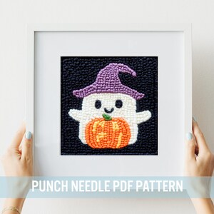 Pumpkin Ghost Punch Needle Pattern: Fall Halloween Embroidery (PDF) - Etsy