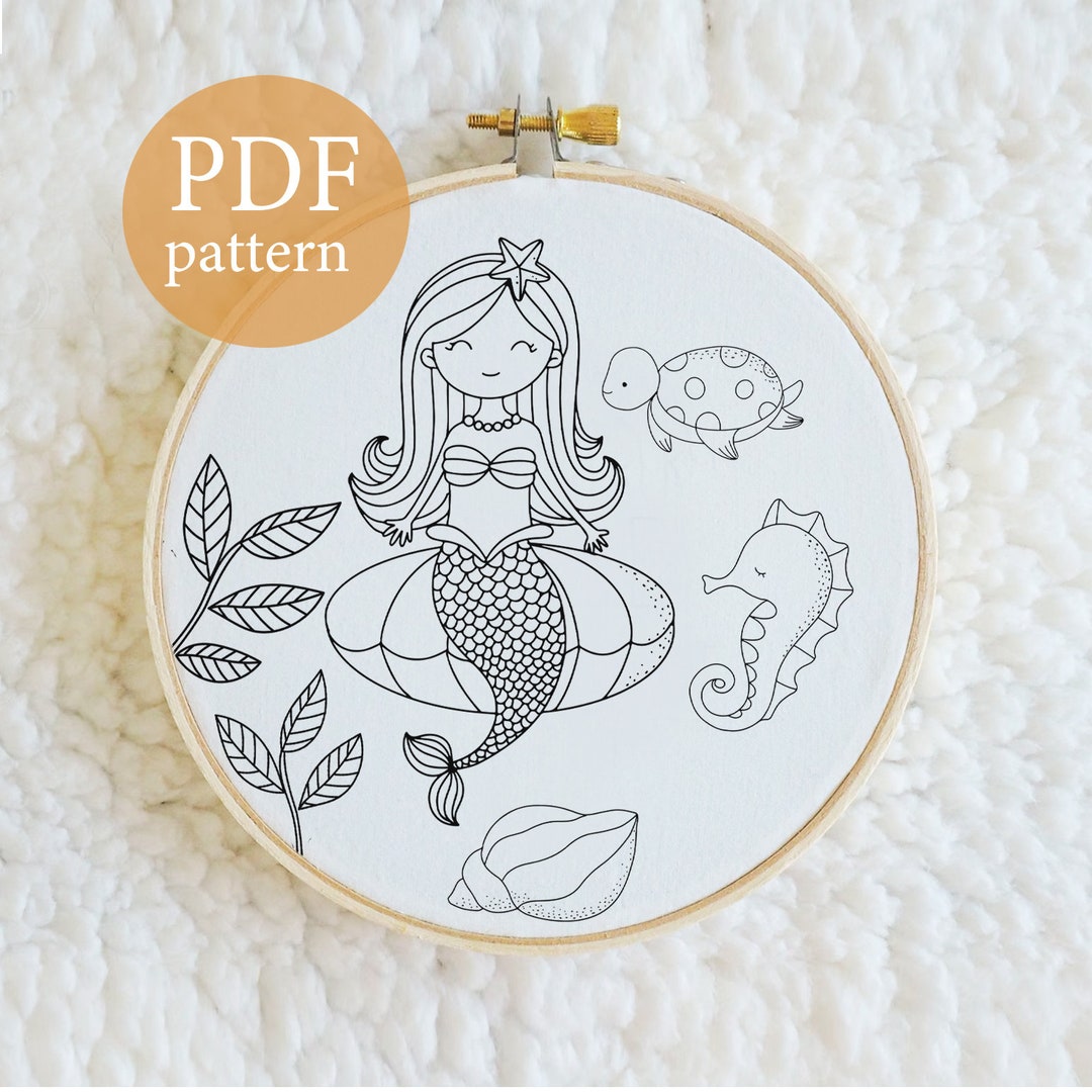 Mermaid Embroidery Pattern Kids Hand Embroidery Pattern Cute - Etsy