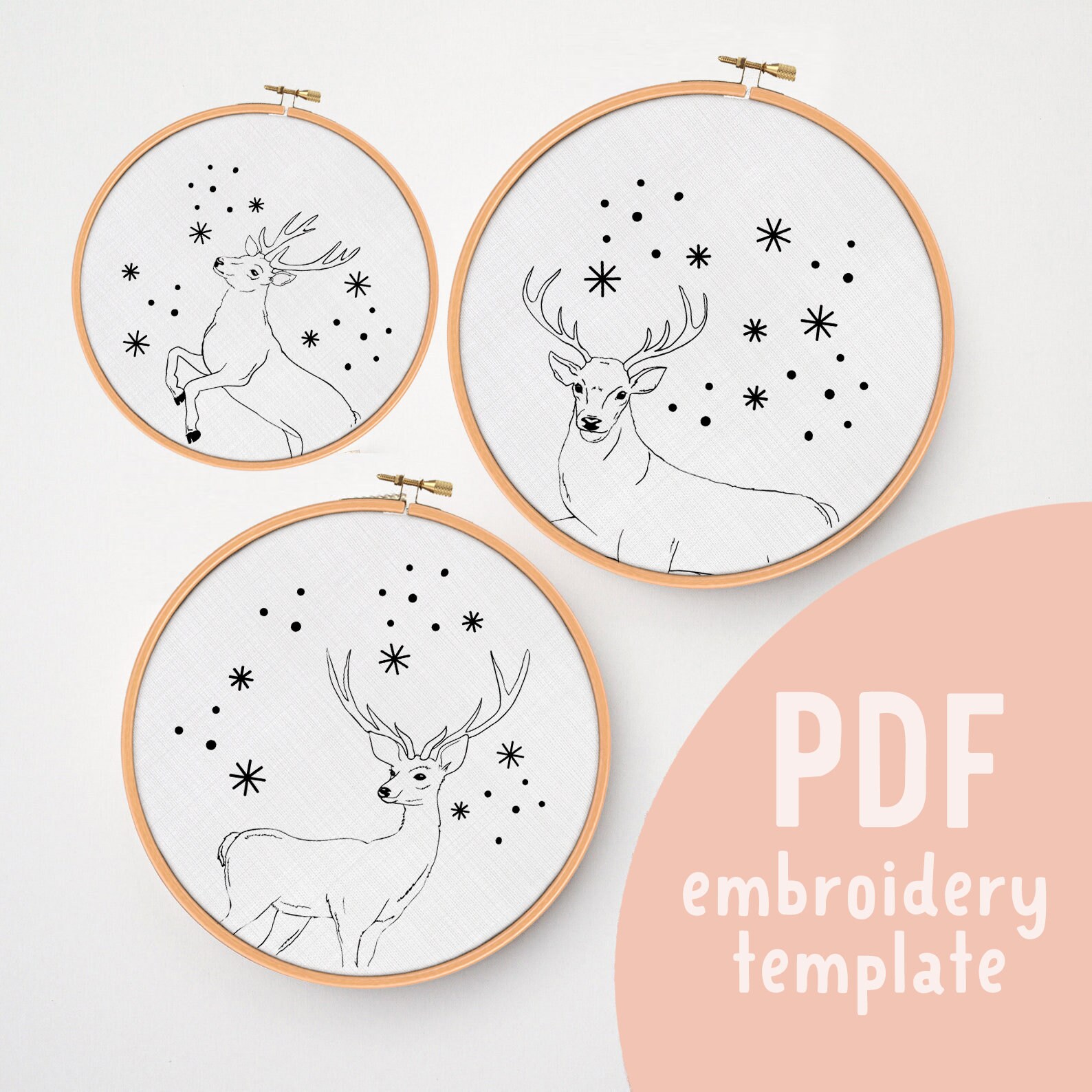 Set of 3 Winter Deer Hand Embroidery Patterns (PDF Pattern) - Etsy