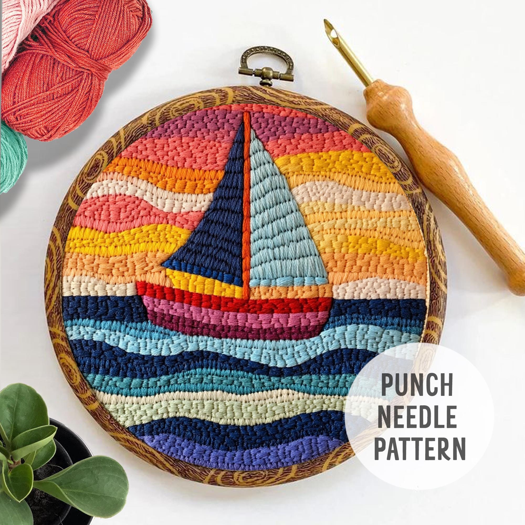 Boat Landscape Punch Needle Pattern: Beginner Mug Rug Design (PDF ...