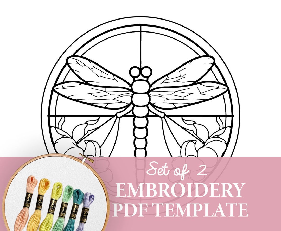 Dragonfly Stained Glass Pattern, Insect Embroidery, Instant Download ...