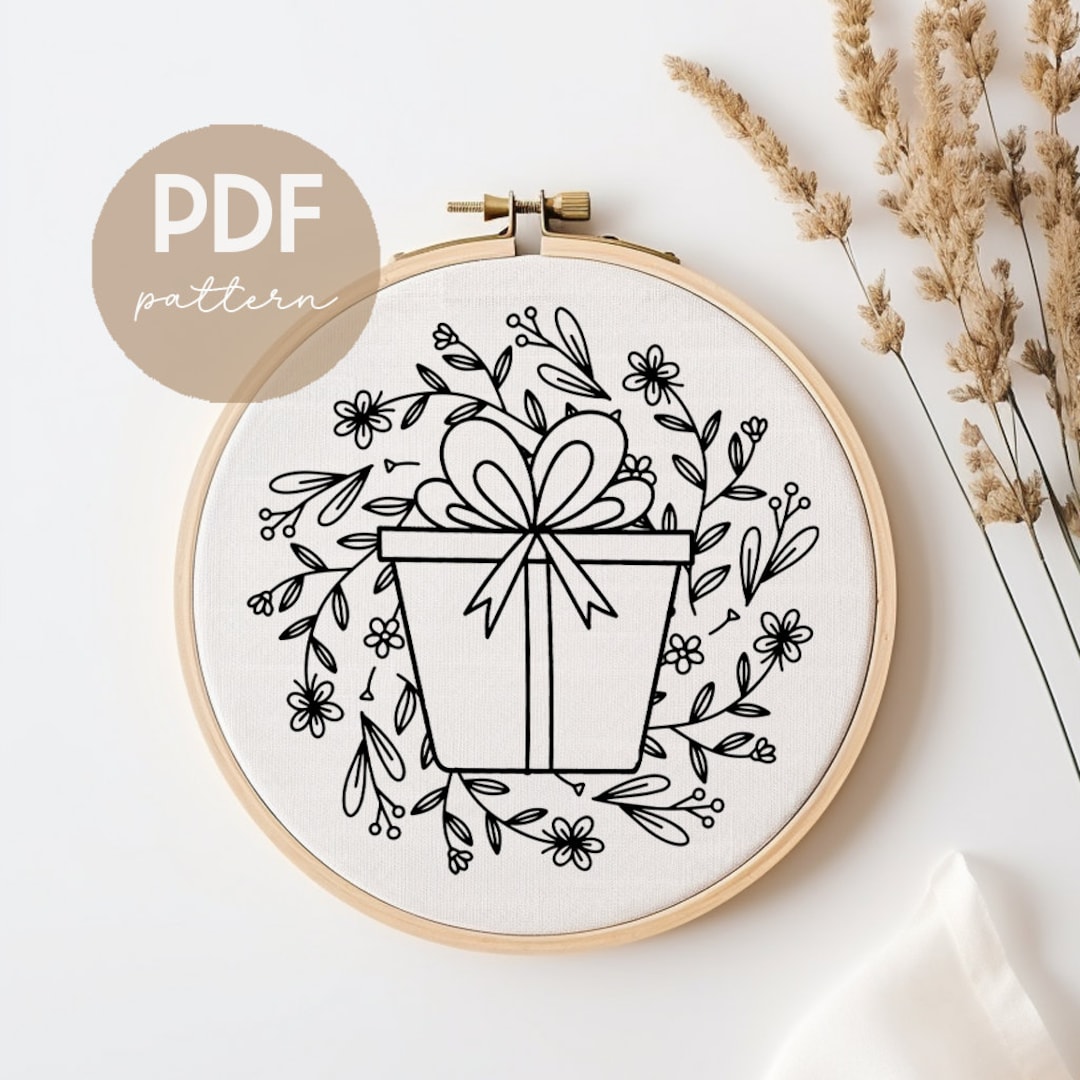 Gift Box Embroidery, Embroidery PDF, DIY Embroidery Pattern, Handmade ...