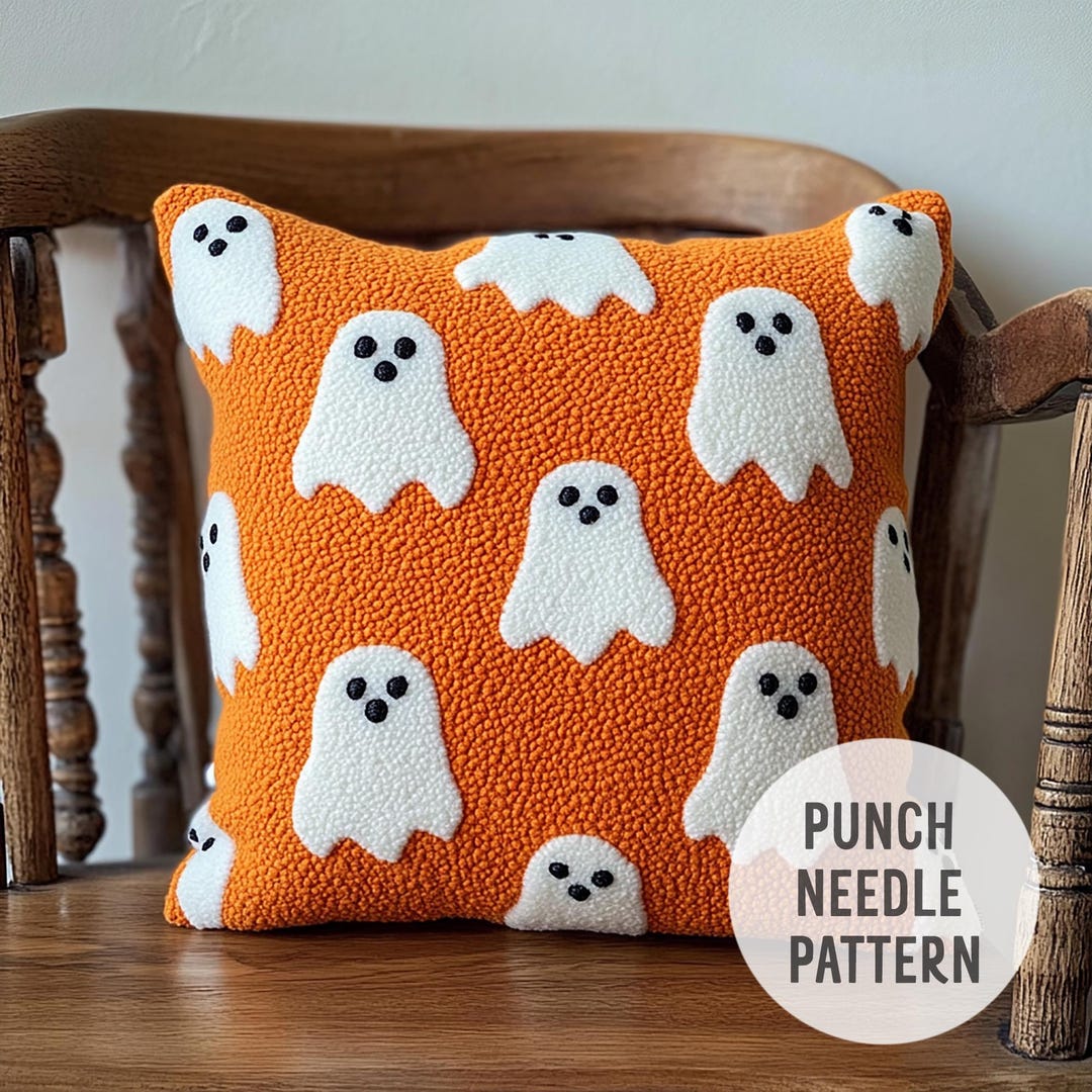 Cute Ghost Punch Needle Pillow - Spooky Halloween Handmade Cushion With ...