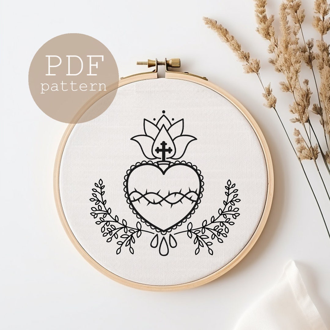 Hand Embroidery, Heart With Floral Wreath, DIY Home Decor, Embroidery ...