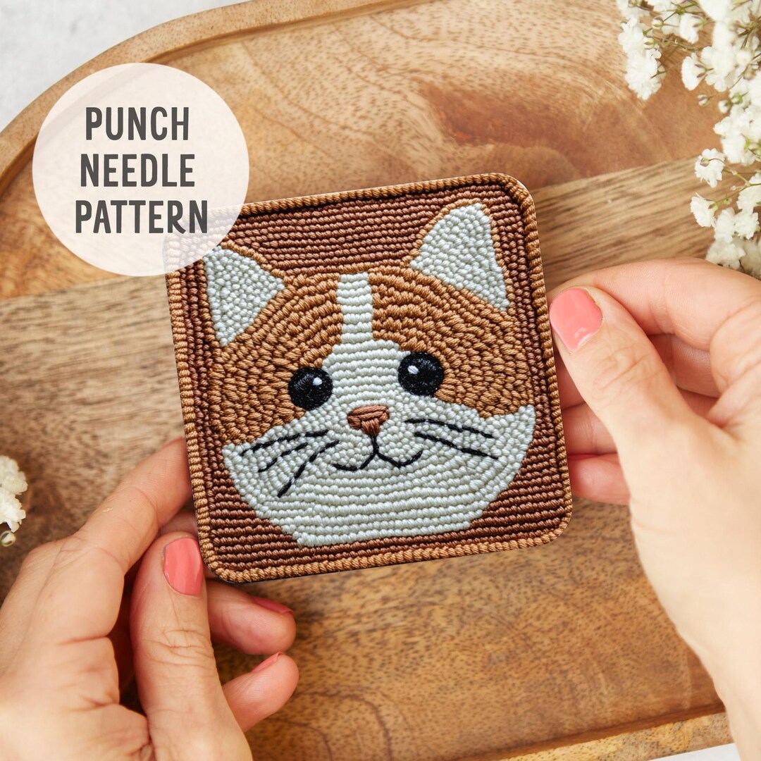 Kitty Punch Needle Coaster PDF Pattern, Cute Needlework Design, Instant ...