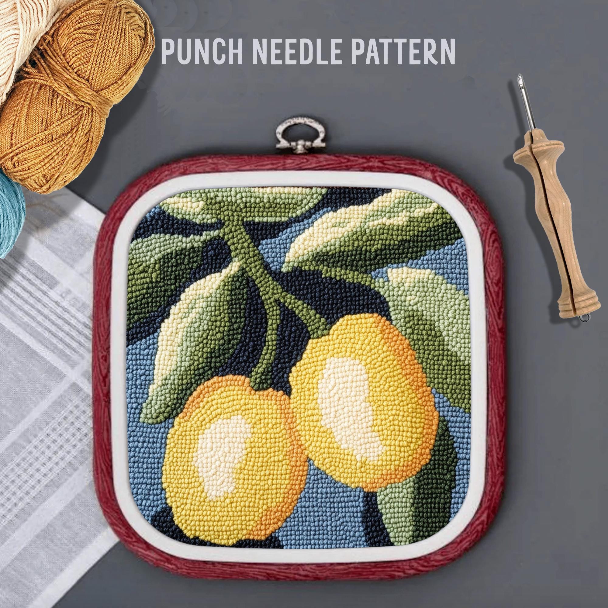 Lemon Punch Needle Pattern: DIY Kitchen Decor, Beginner Craft (PDF ...