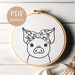 Pig Flowers Embroidery Pattern, Cute Pig Embroidery, Cute Piggy Pattern ...