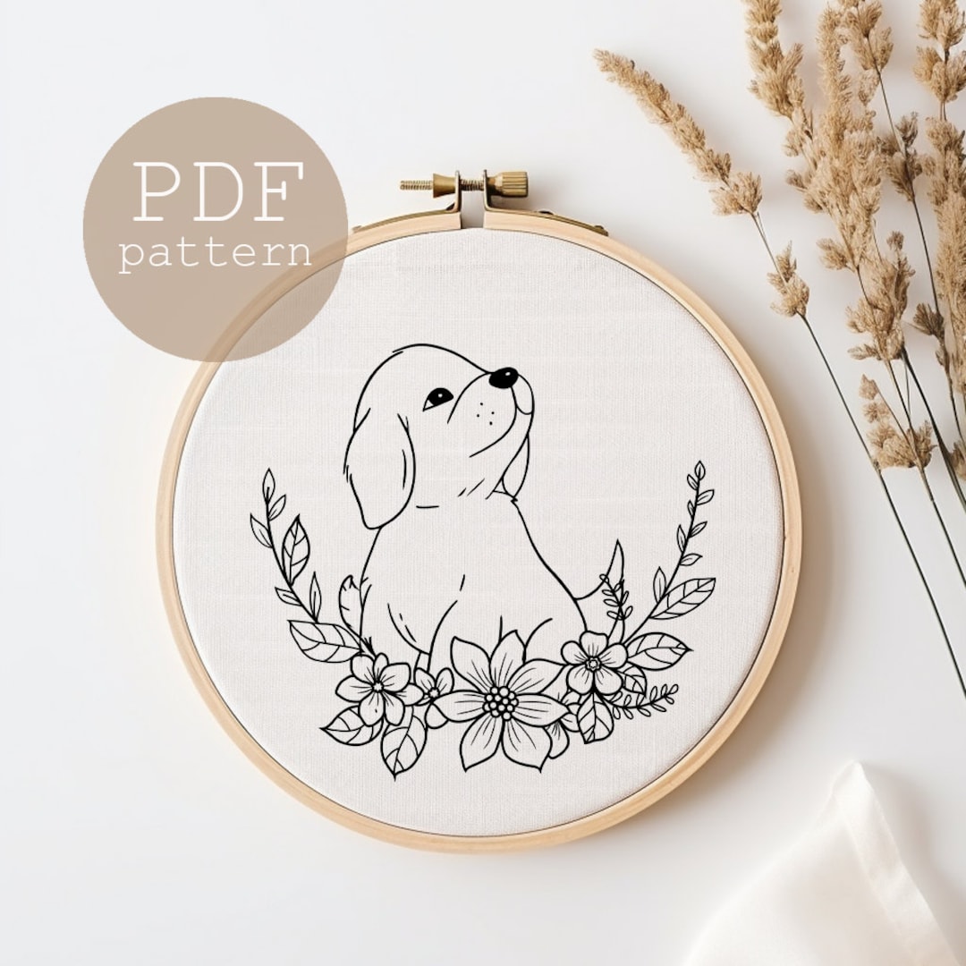 Dog Floral Hand Embroidery Pattern, Dog Silhouette Embroidery PDF ...