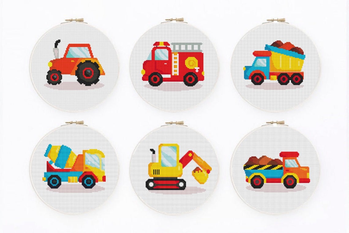 Construction Vehicle Cross Stitch Pattern Set: Truck, Tractor (PDF ...
