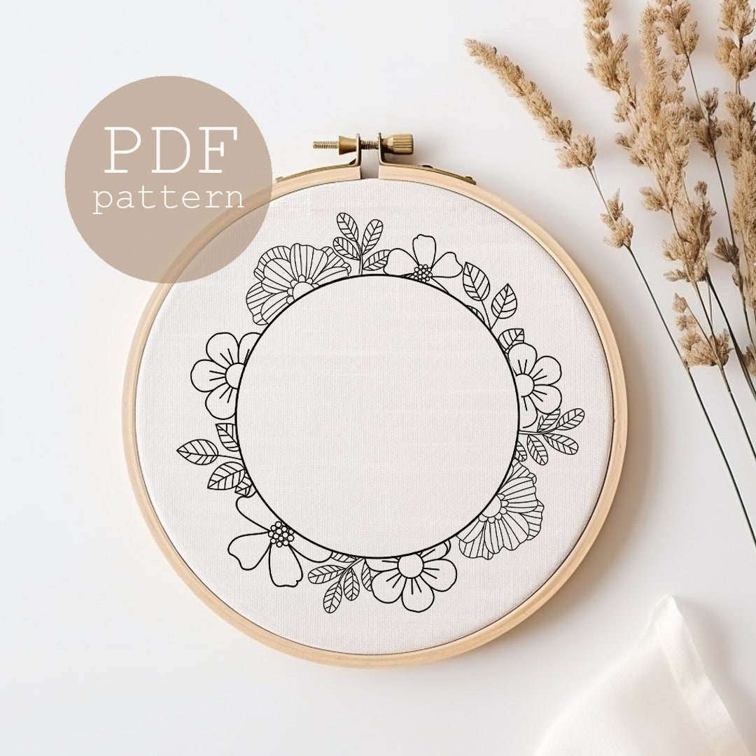 Wreath Embroidery Pattern,hand Embroidery Pattern, Frame Embroidery ...