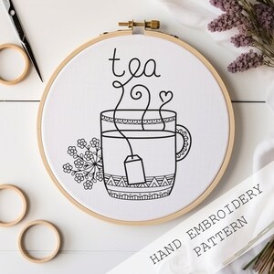 Tea Time Embroidery Pattern, Tea Party Embroidery, Tea Cup Pattern ...