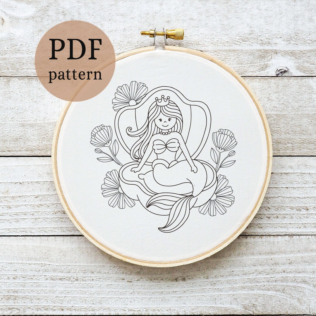 Mermaid Embroidery Pattern DIY Embroidery Nautical Hand - Etsy