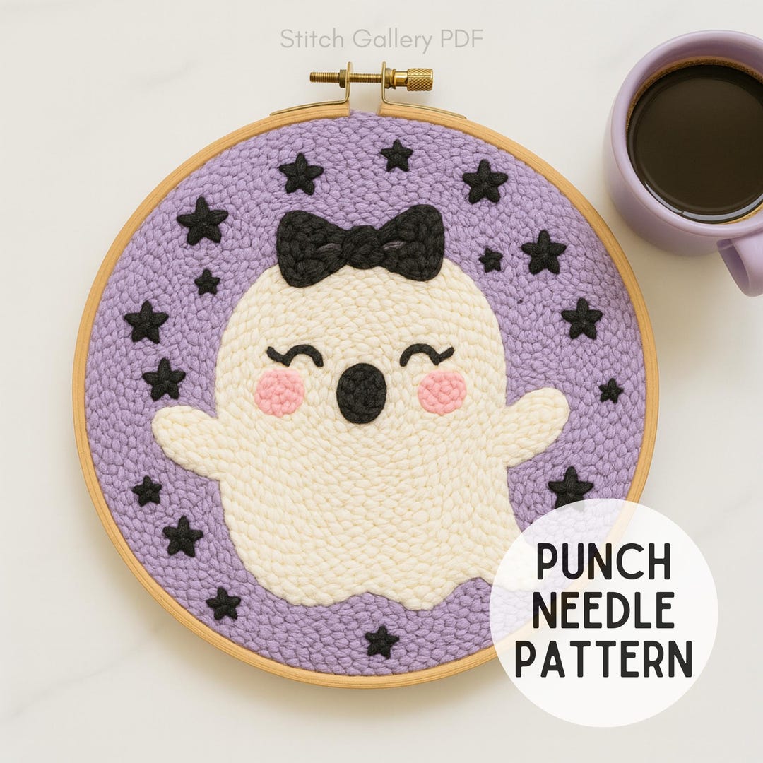 Kawaii Ghost Punch Needle Pattern, Halloween Stars Border (PDF) - Etsy