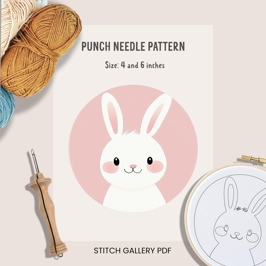 Bunny Coaster Punch Needle, PDF Pattern, Beginners Friendly,instant ...