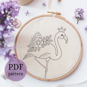 PDF Pattern, Floral Flamingo, Hand Embroidery Pattern, Embroidery ...