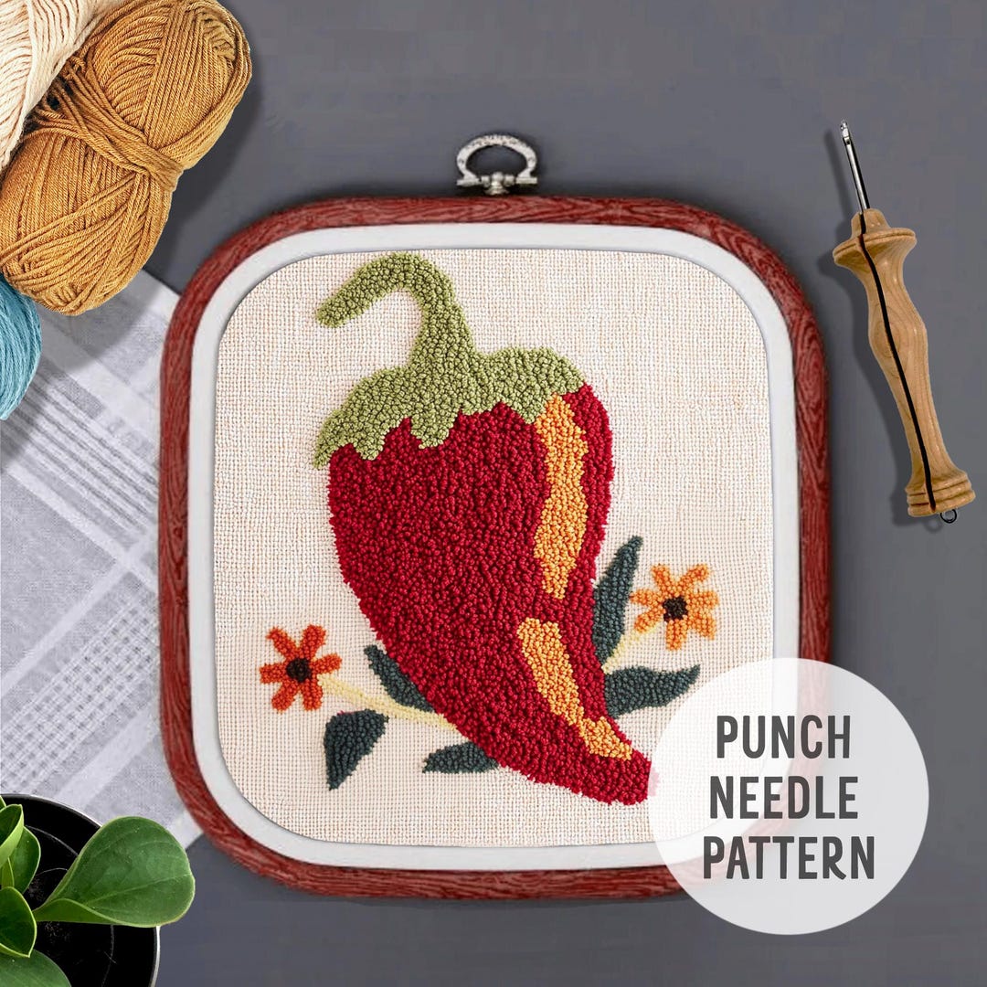 Chili Pepper Punch Needle Pattern: Kitchen Decor Hoop Art, Mug Rug (PDF ...