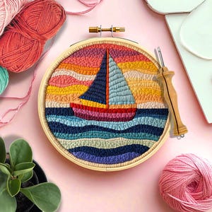 Boat Landscape Punch Needle Pattern: Beginner Mug Rug Design (PDF ...